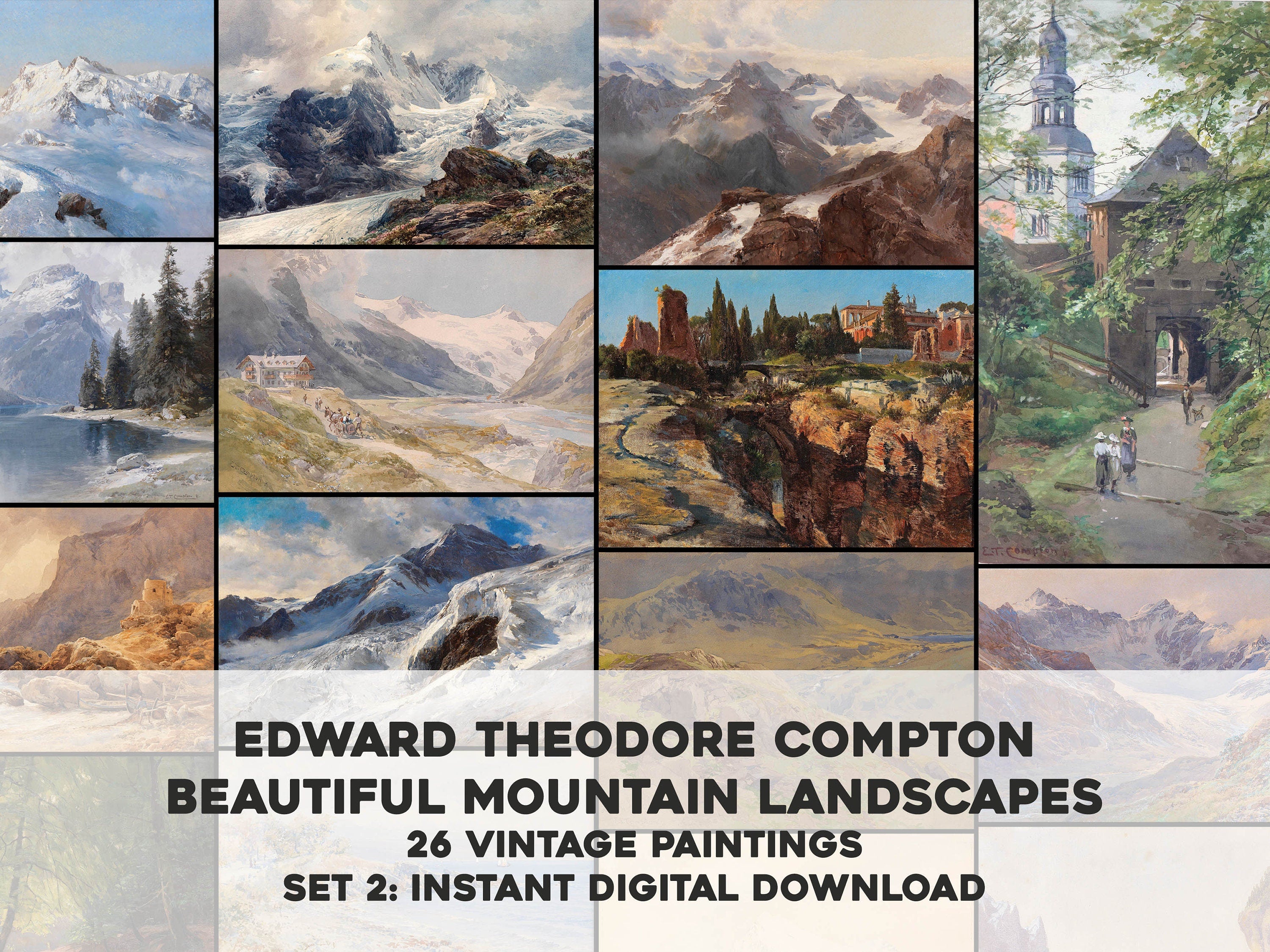 Edward Compton Mountain Landscape Paintings Set 2 | Famous Art - CleanArchives
