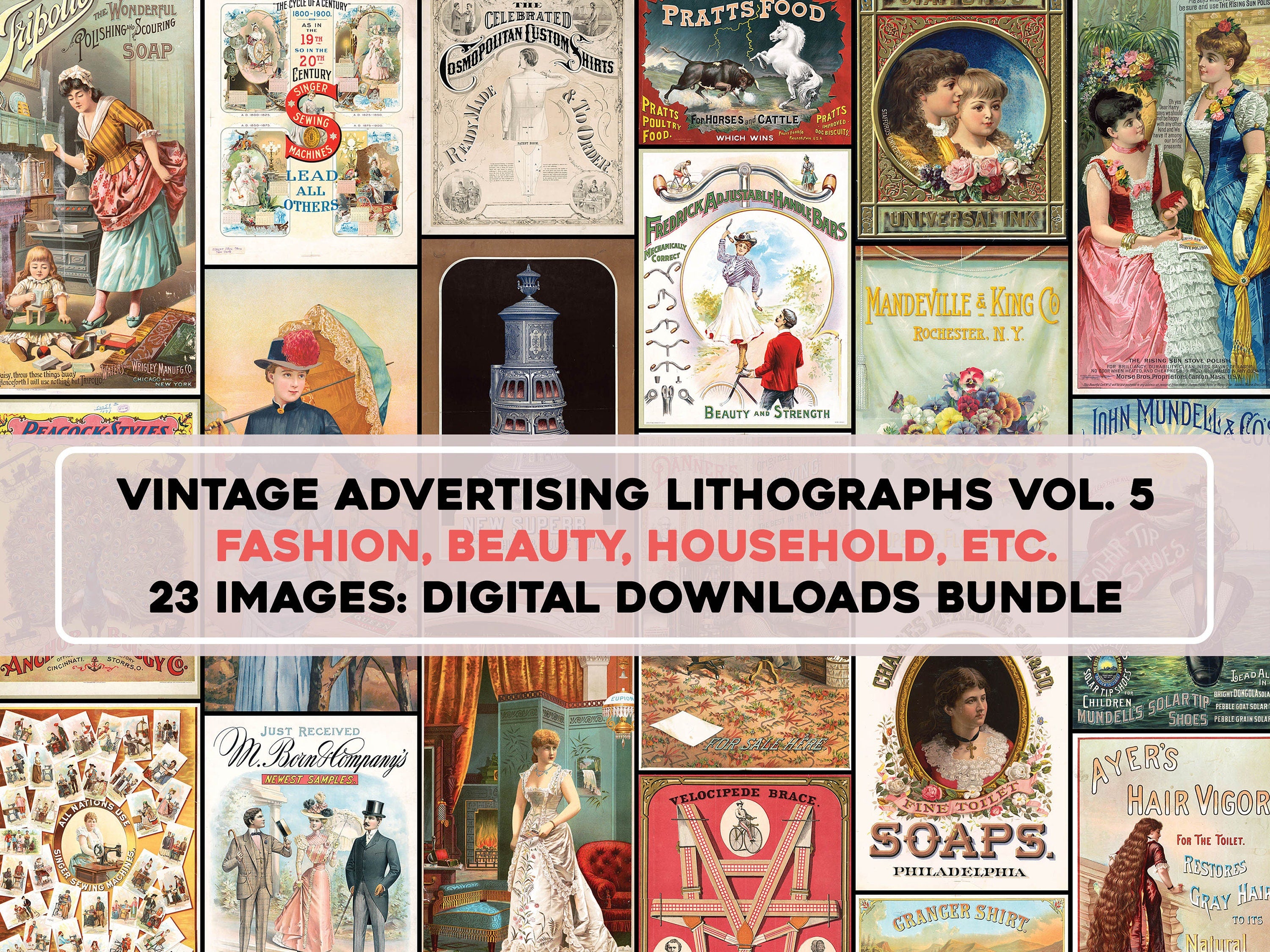 1800s Lithograph Print Advertisements Set 5 Fashion Beauty Household ...