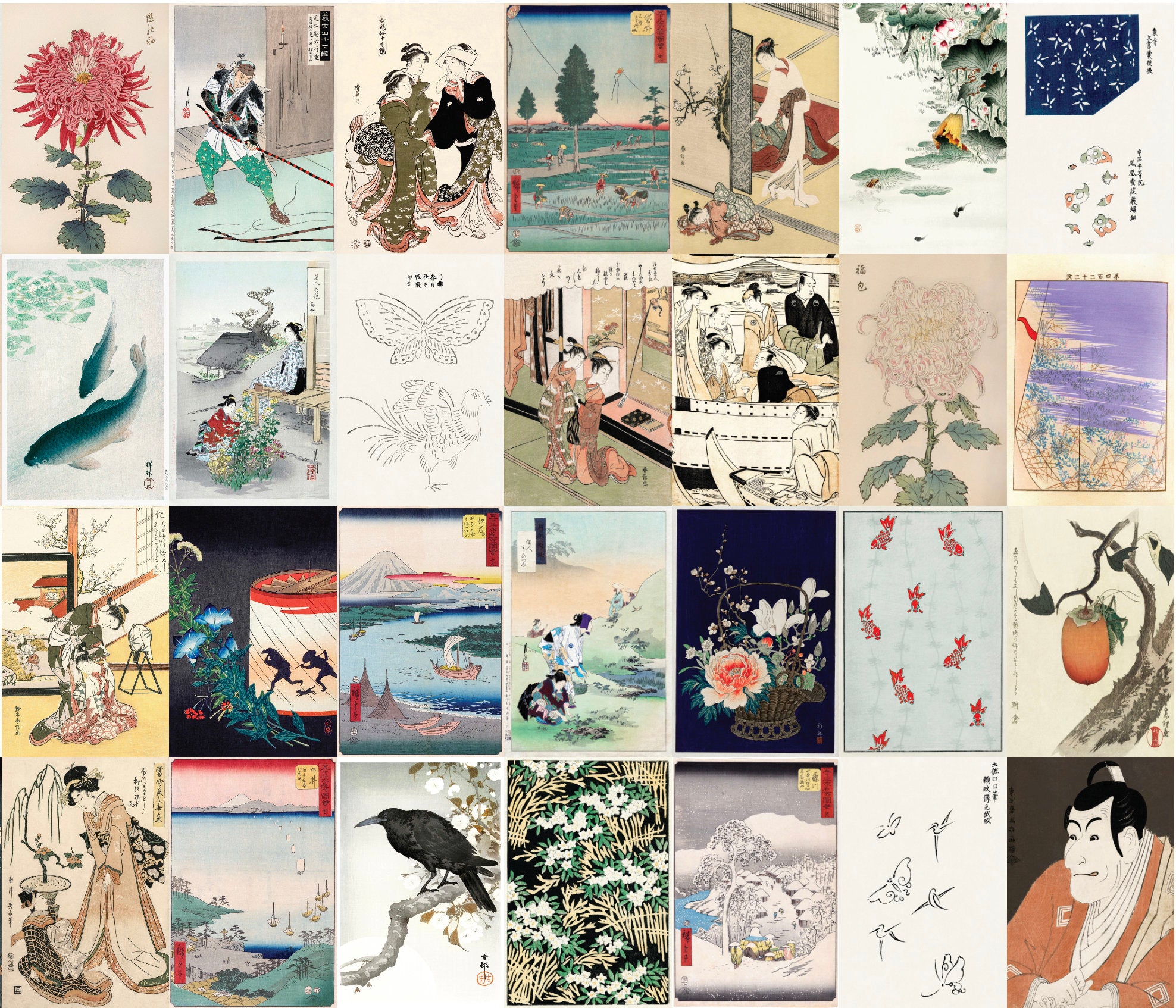 Japanese Ukiyo-e Woodblock Print 4"x6" Collage Kit Set 1 | Collage Kit ...