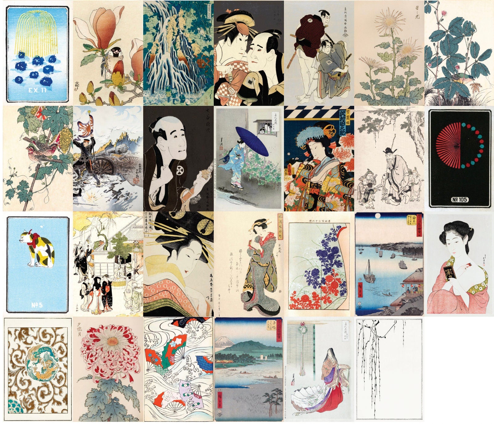 Japanese Ukiyo-e Woodblock Print 4"x6" Collage Kit Set 4 | Collage Kit ...