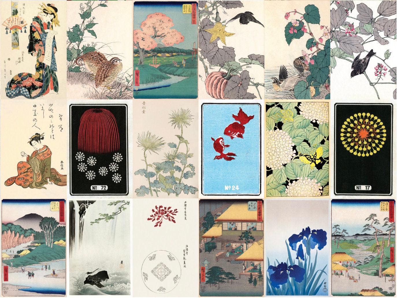Japanese Ukiyo-e Woodblock Print 4"x6" Collage Kit Set 4 | Collage Kit ...