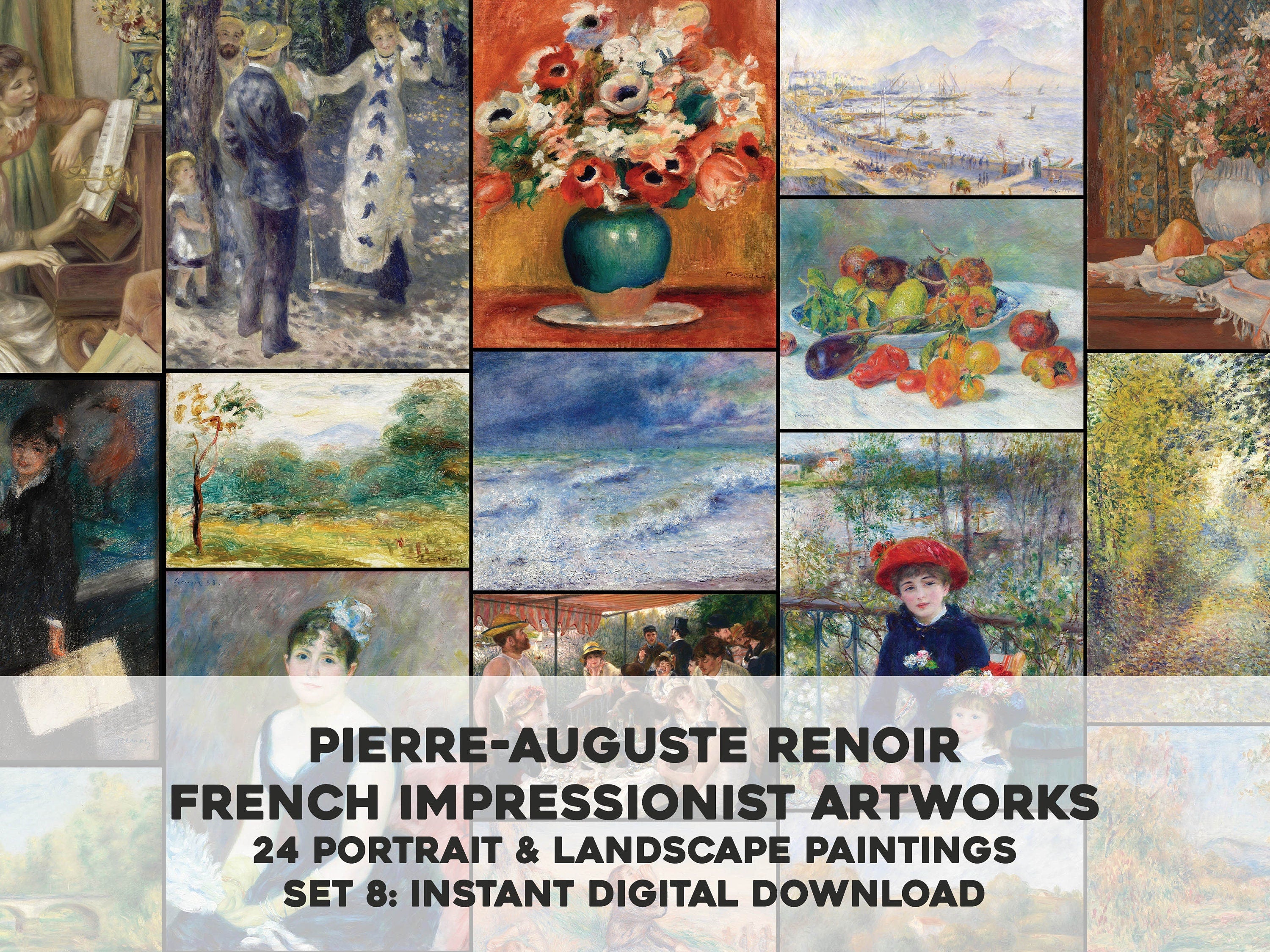 Pierre Renoir Impressionist Paintings Set 8 | Famous Art - CleanArchives